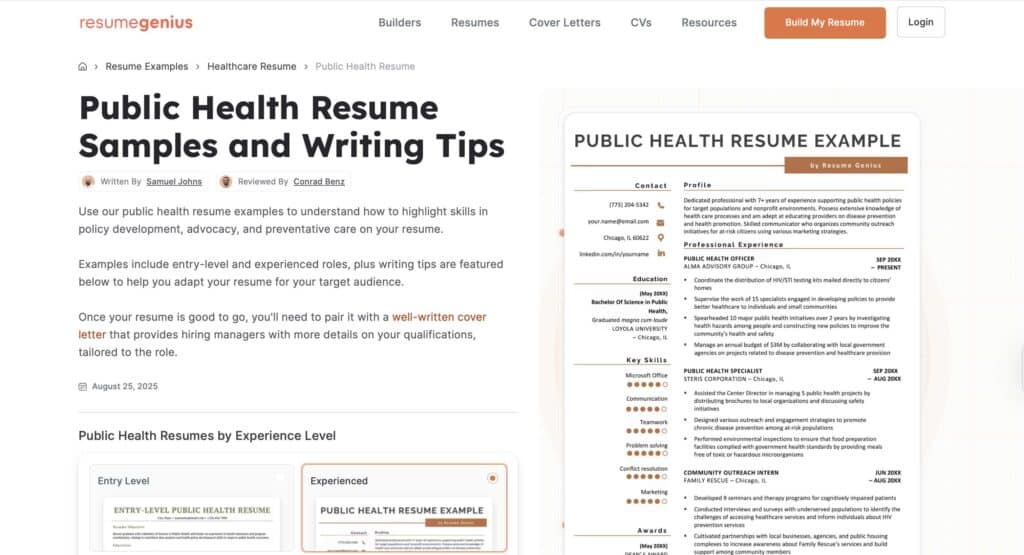 Public Health Resume Samples and Writing Tips - PHERN